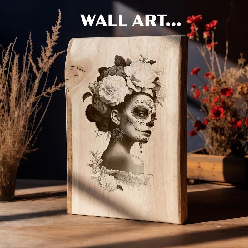 Elegant Floral Catrina Sugar Skull PNG | Day of the Dead Laser ...