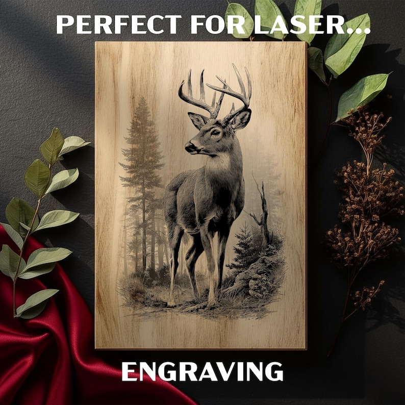 Whitetail Buck Engraving PNG | Detailed Deer Stag Laser File | Rustic ...