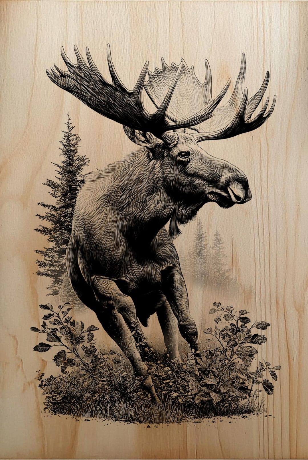 Bounding Bull Moose Engraving PNG | Dynamic Forest Run Laser File ...