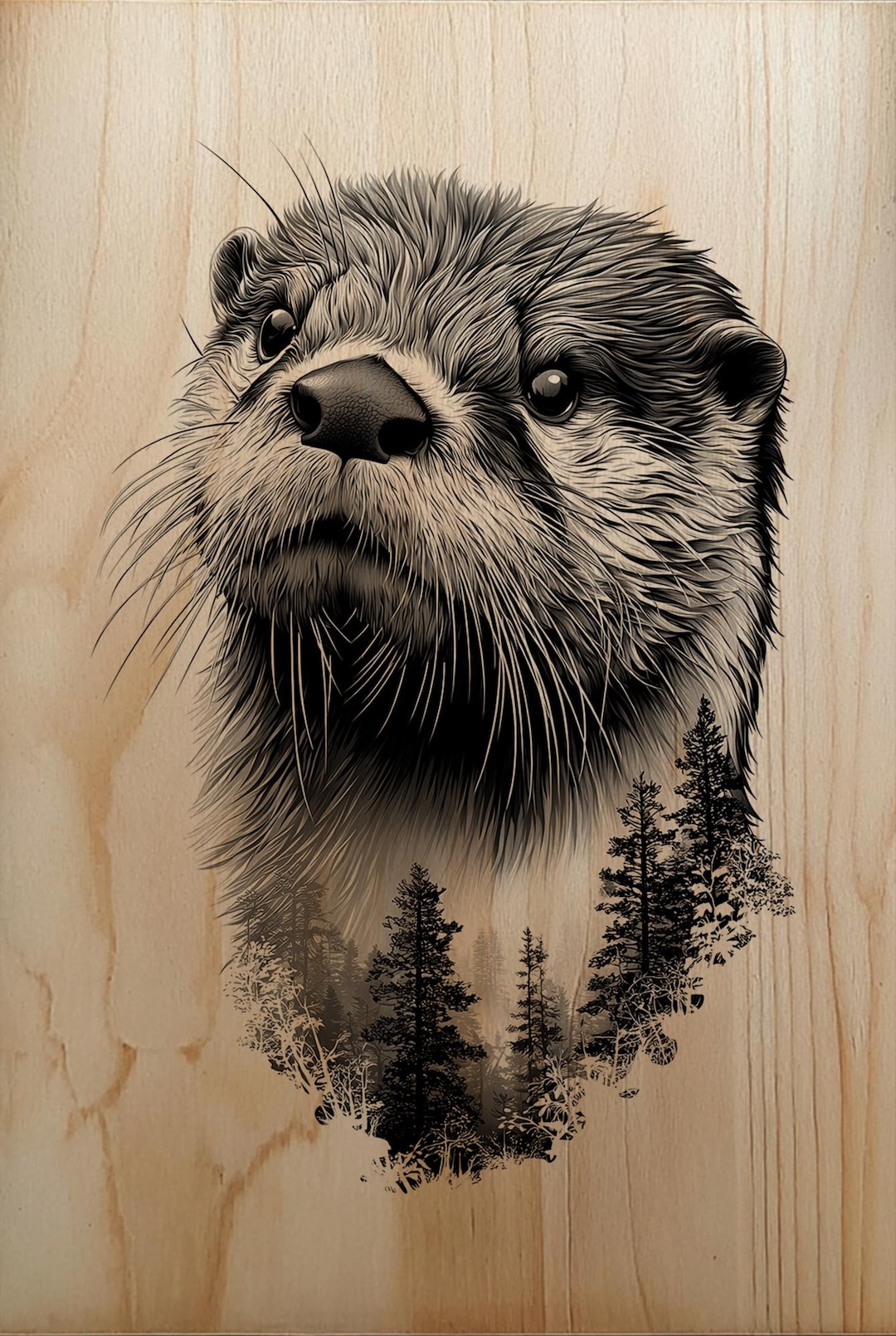 Wild River Otter Portrait PNG for Professional Wood Laser Engraving ...