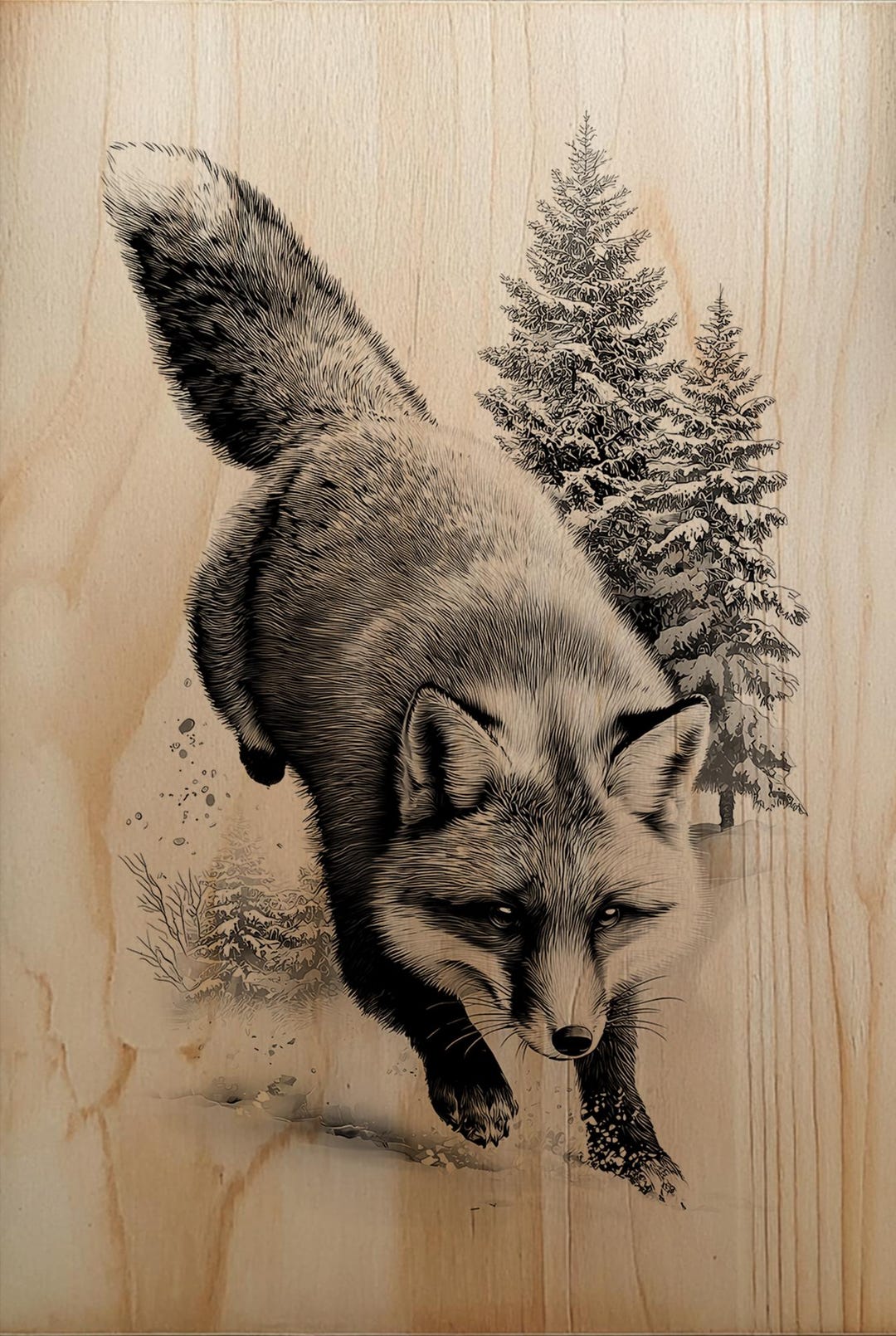 Diving Red Fox Engraving PNG | Pouncing Winter Laser File | Dynamic ...