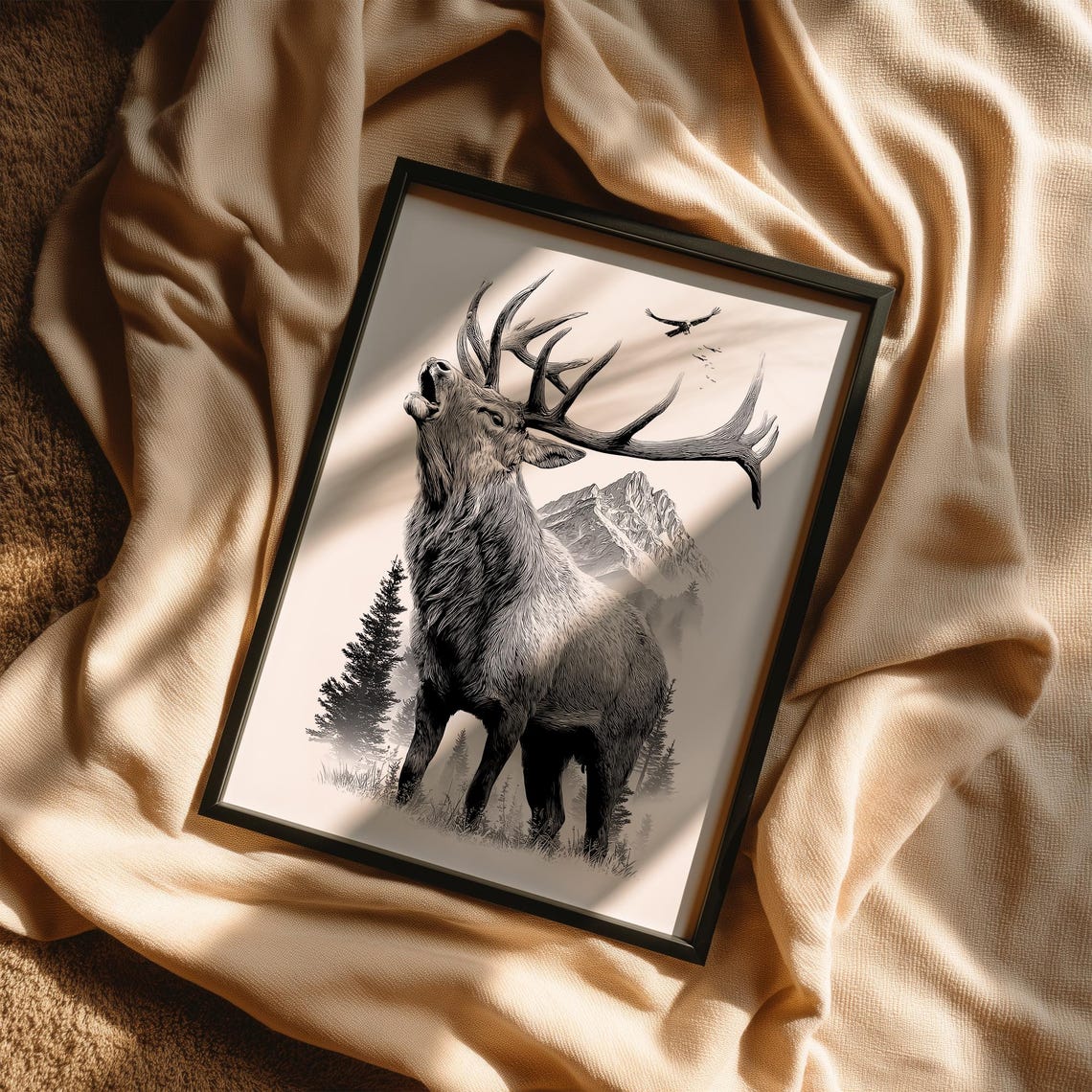 Bugling Elk Engraving PNG | Massive Antler Laser File | Mountain Stag ...