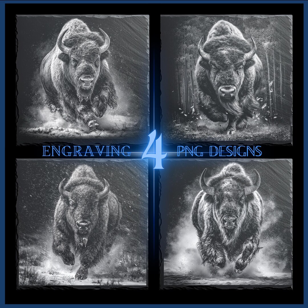 4 Powerful Bison Laser Engraving Designs for Slate Coasters - PNG Files ...