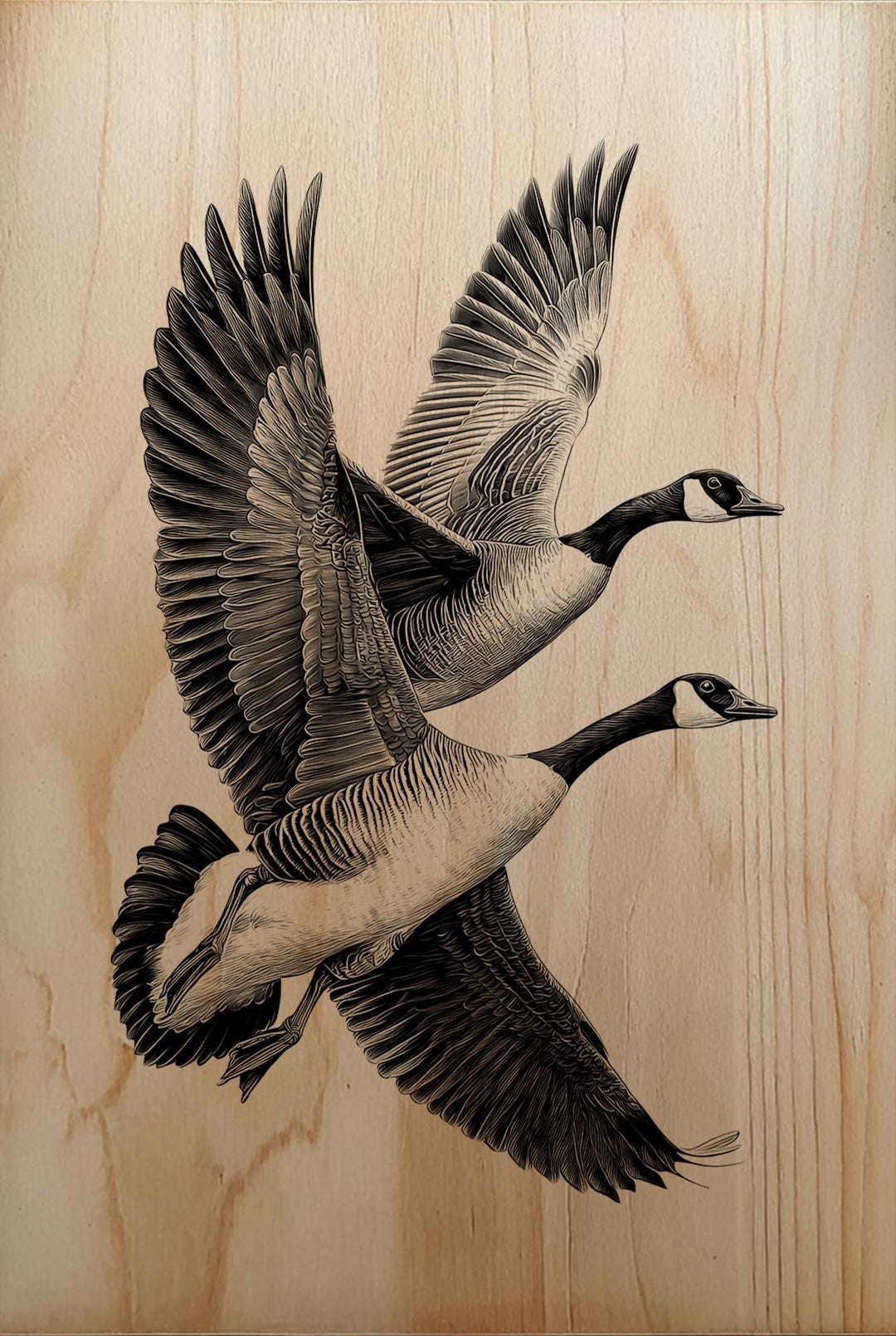 Iconic Flying Canada Geese Pair Laser Engraving Design Waterfowl ...