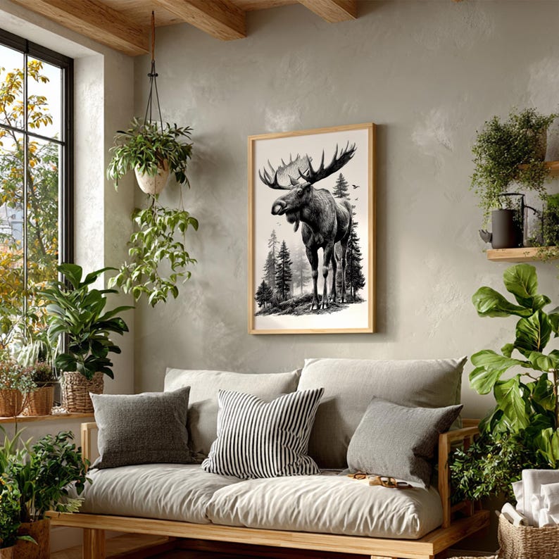 Majestic Moose Engraving PNG File | Rustic Lodge Wildlife Laser Art ...
