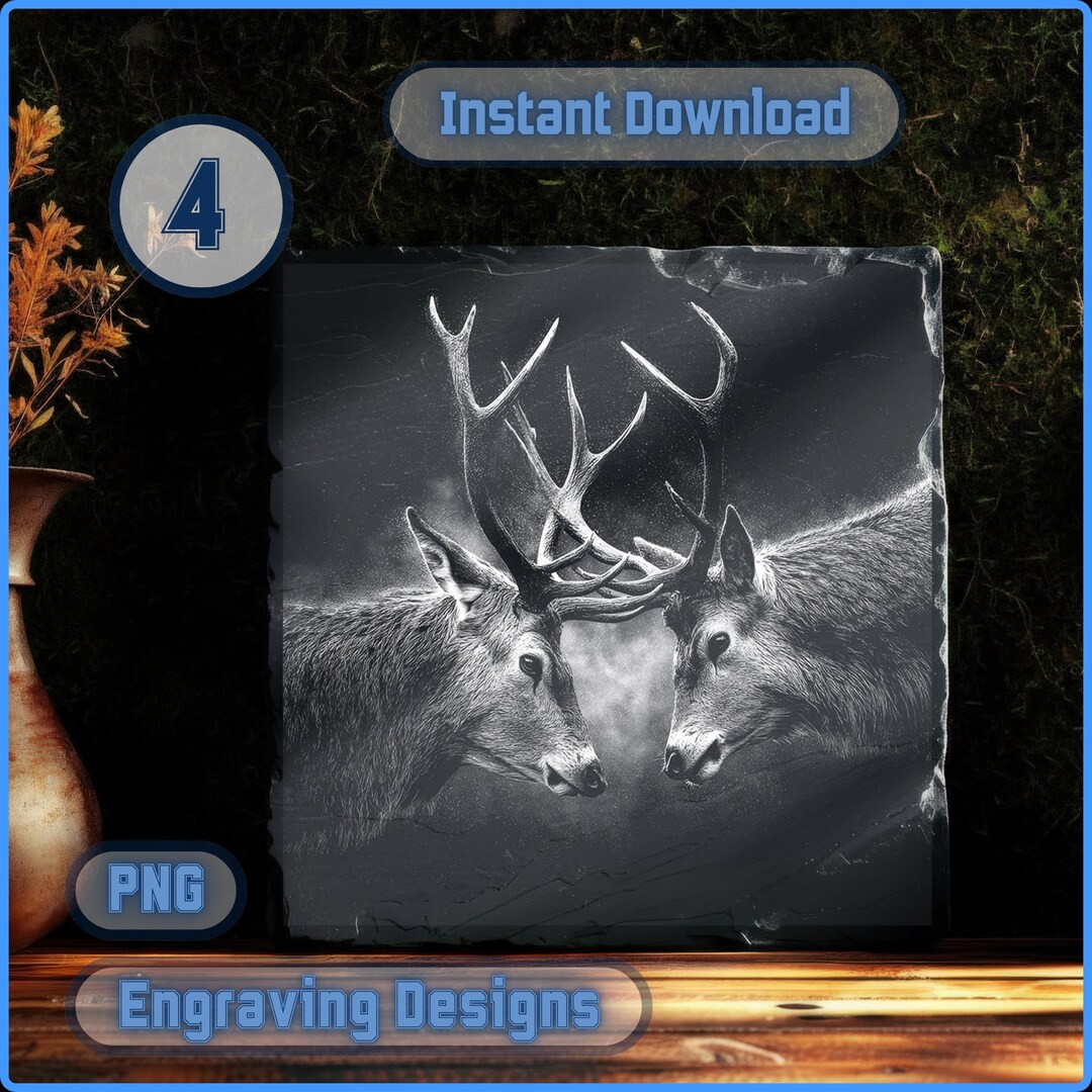 4 Deer Stag Engraving Designs for Laser Slate Art - PNG Files for ...