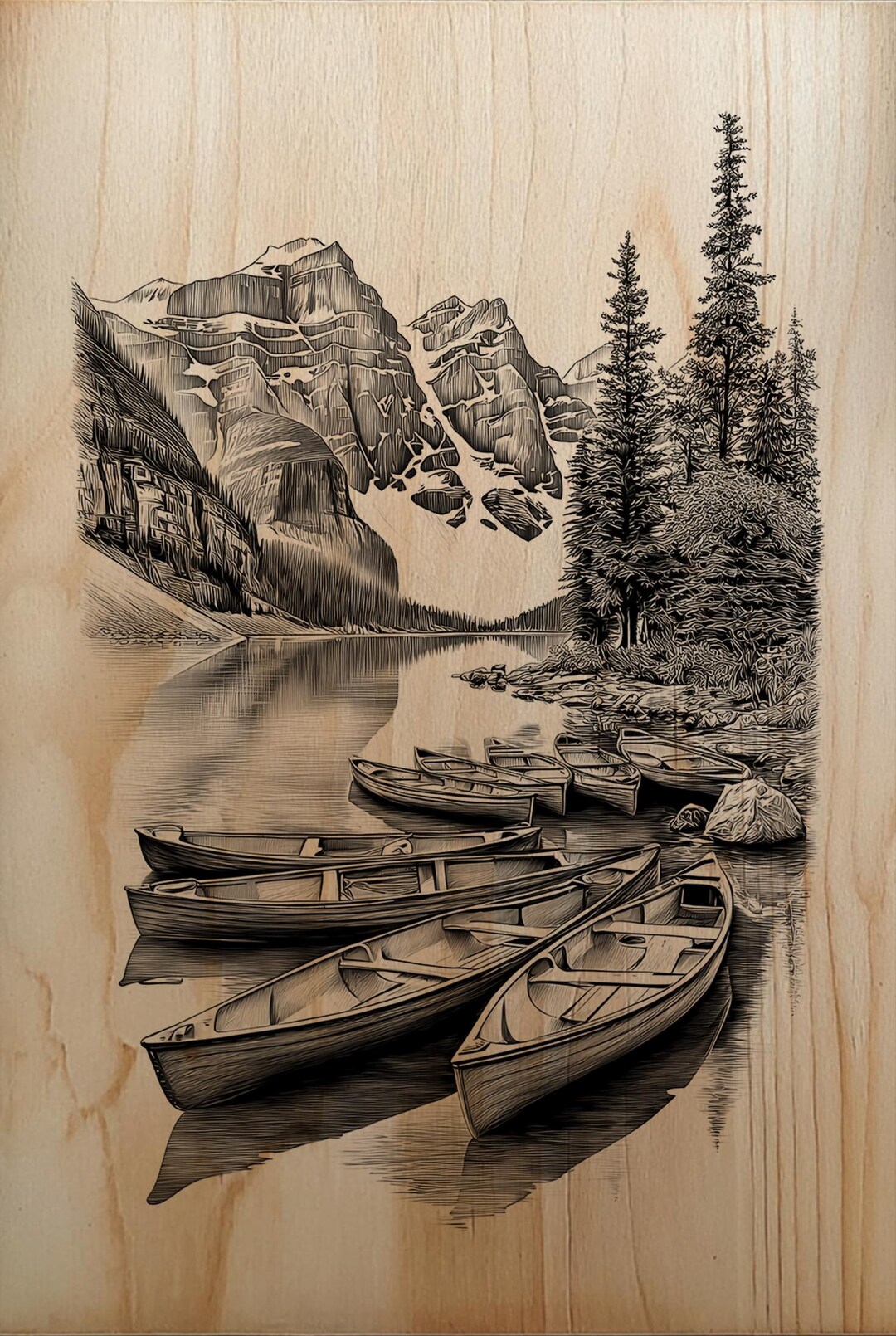 Scenic Mountain Lake Engraving PNG | Canadian Rockies Landscape Laser ...