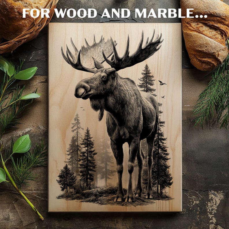 Majestic Moose Engraving PNG File | Rustic Lodge Wildlife Laser Art ...