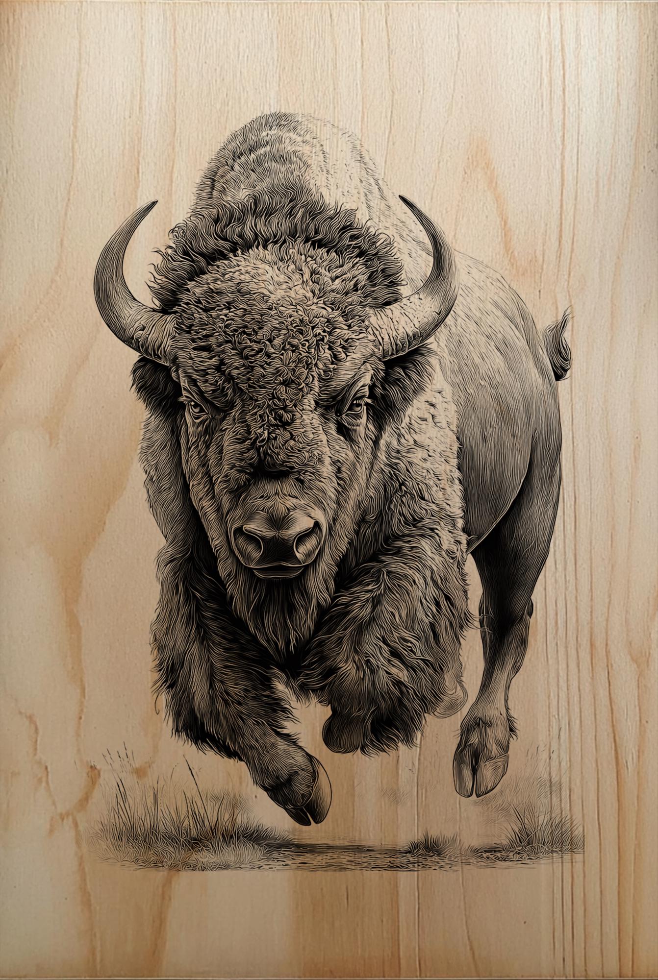 Powerful Charging Bison Laser Engraving Design American West Wildlife ...