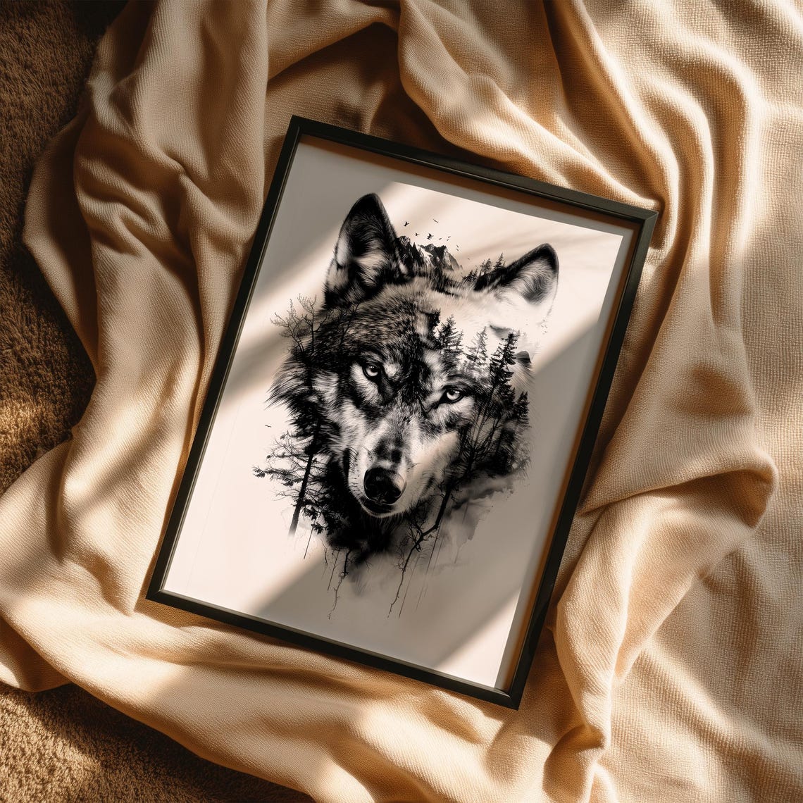 Double Exposure Wolf Engraving PNG | Forest Silhouette Laser Art ...