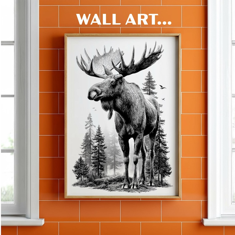 Majestic Moose Engraving PNG File | Rustic Lodge Wildlife Laser Art ...