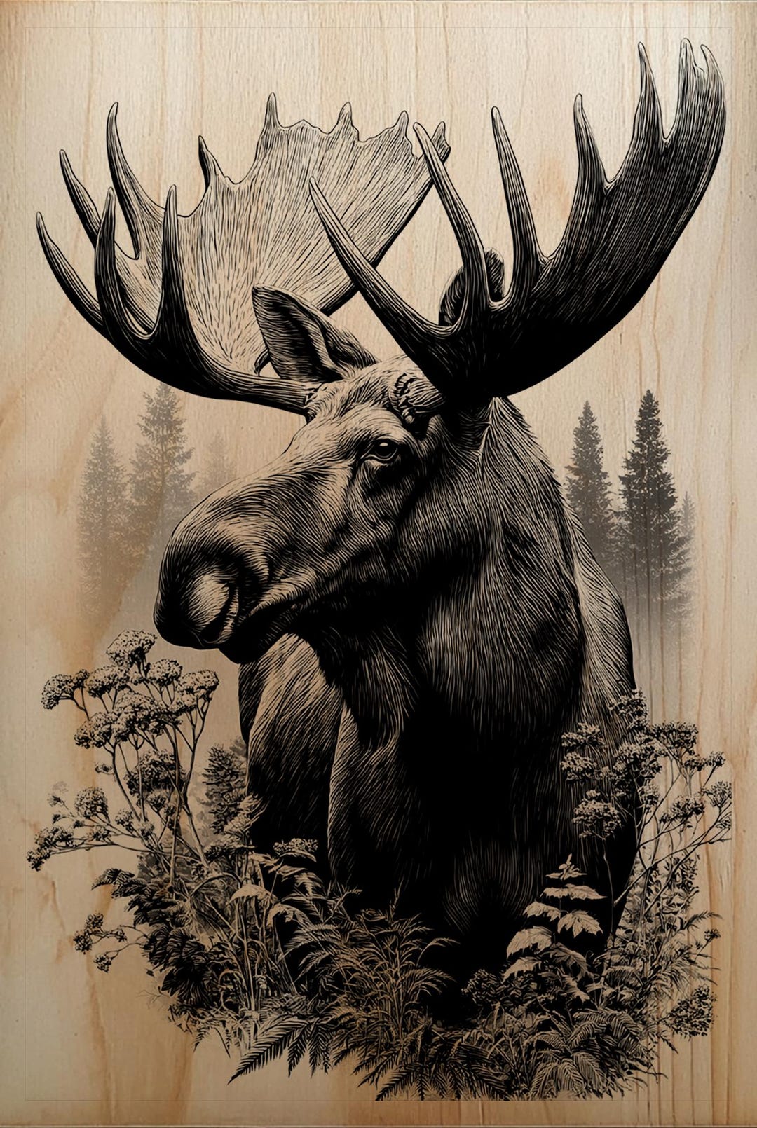 Majestic Moose PNG, Wood Engraving File, Laser Engraving Design for ...