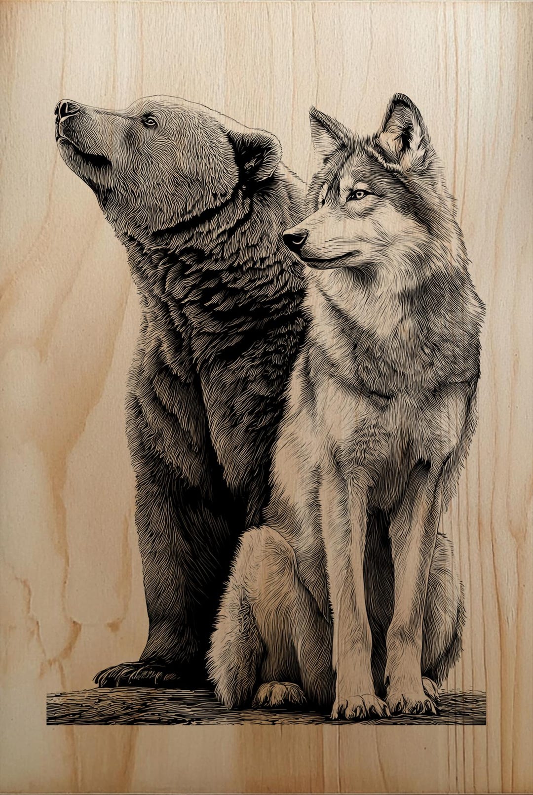 Stately Bear and Wolf Sitting Side by Side PNG for Professional Wood ...