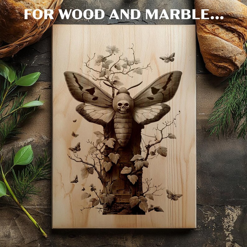 Gothic Death's Head Hawkmoth Skull Portrait PNG for Professional Wood ...