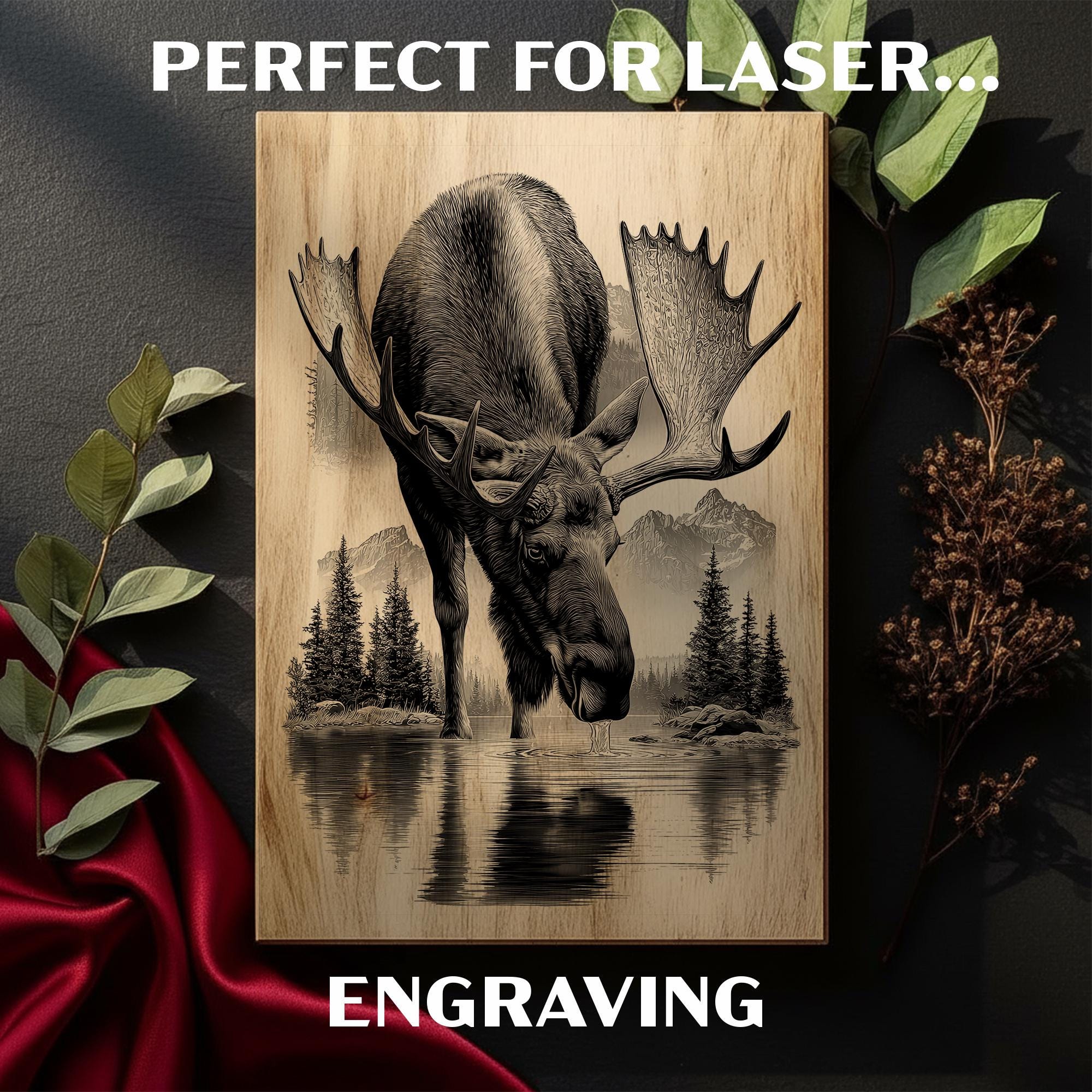 Detail Moose Engraving PNG File, Rustic Wildlife Laser Engrave Design ...