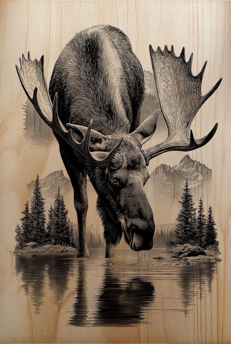 Detail Moose Engraving PNG File, Rustic Wildlife Laser Engrave Design ...