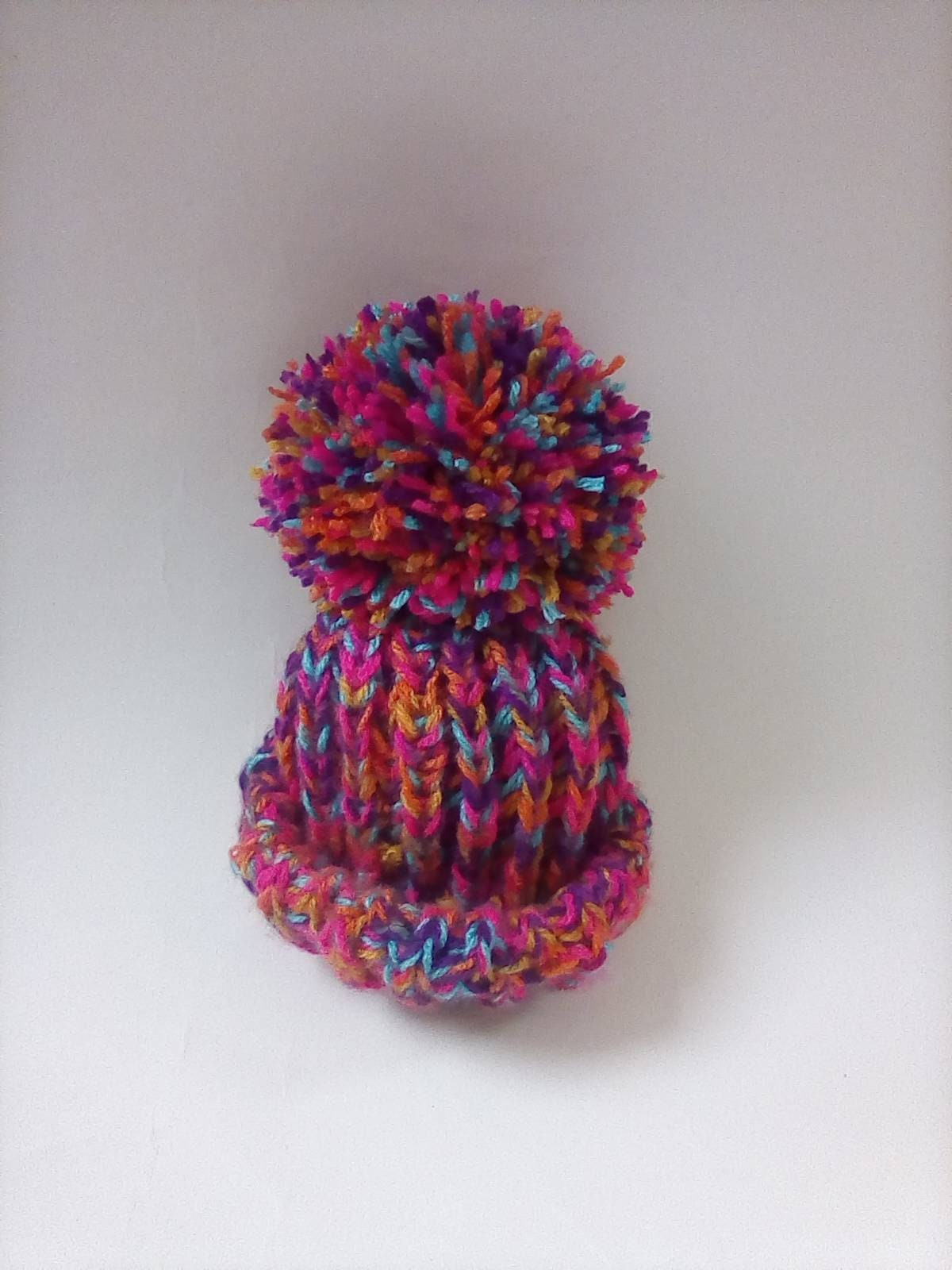 Multi Coloured Baby Hat, Bright Pom Pom Hat, Stretchy Bobble Hat ...