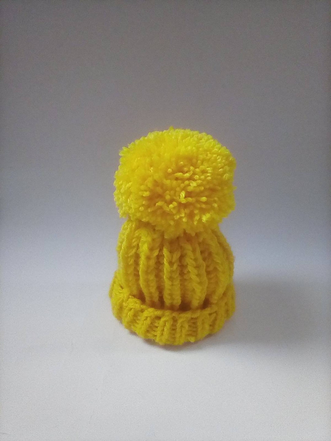 Yellow Baby's Hat Bright Yellow Bobble Hat Big Pom Pom - Etsy