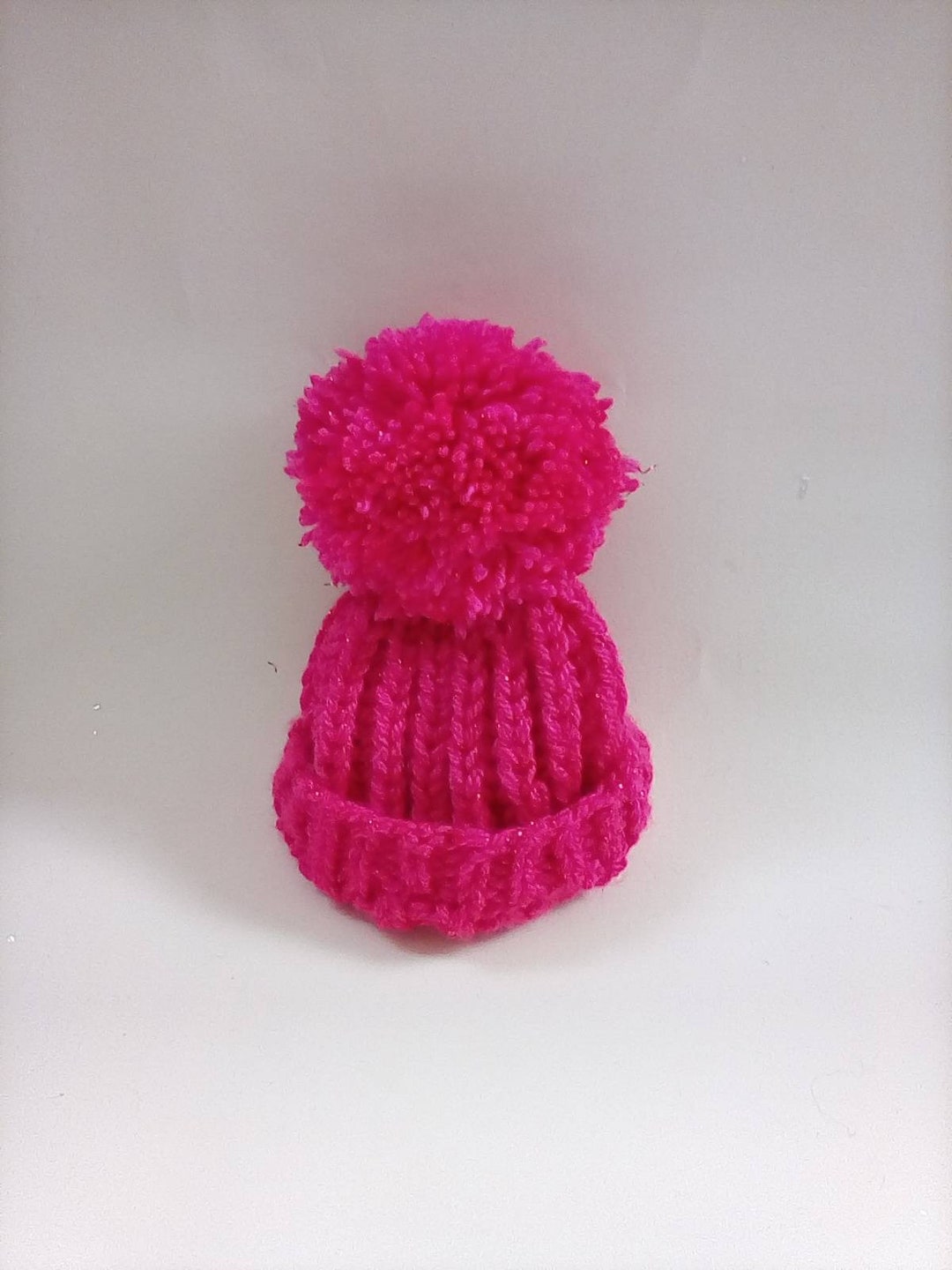 Pink Wooly Hat, Preemie - 1year Sizes. Hand Knitted Hat , Sparkly Pom ...