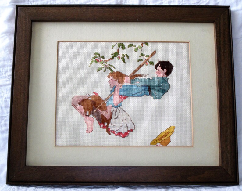 Cross Stitch Boy and Girl Swinging - Etsy