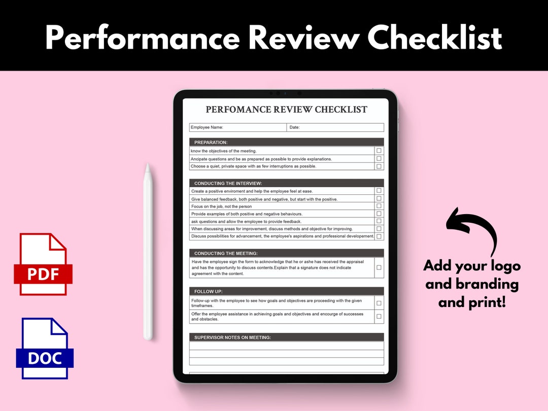 Performance Review Checklist for HR | Editable Employee Evaluation ...