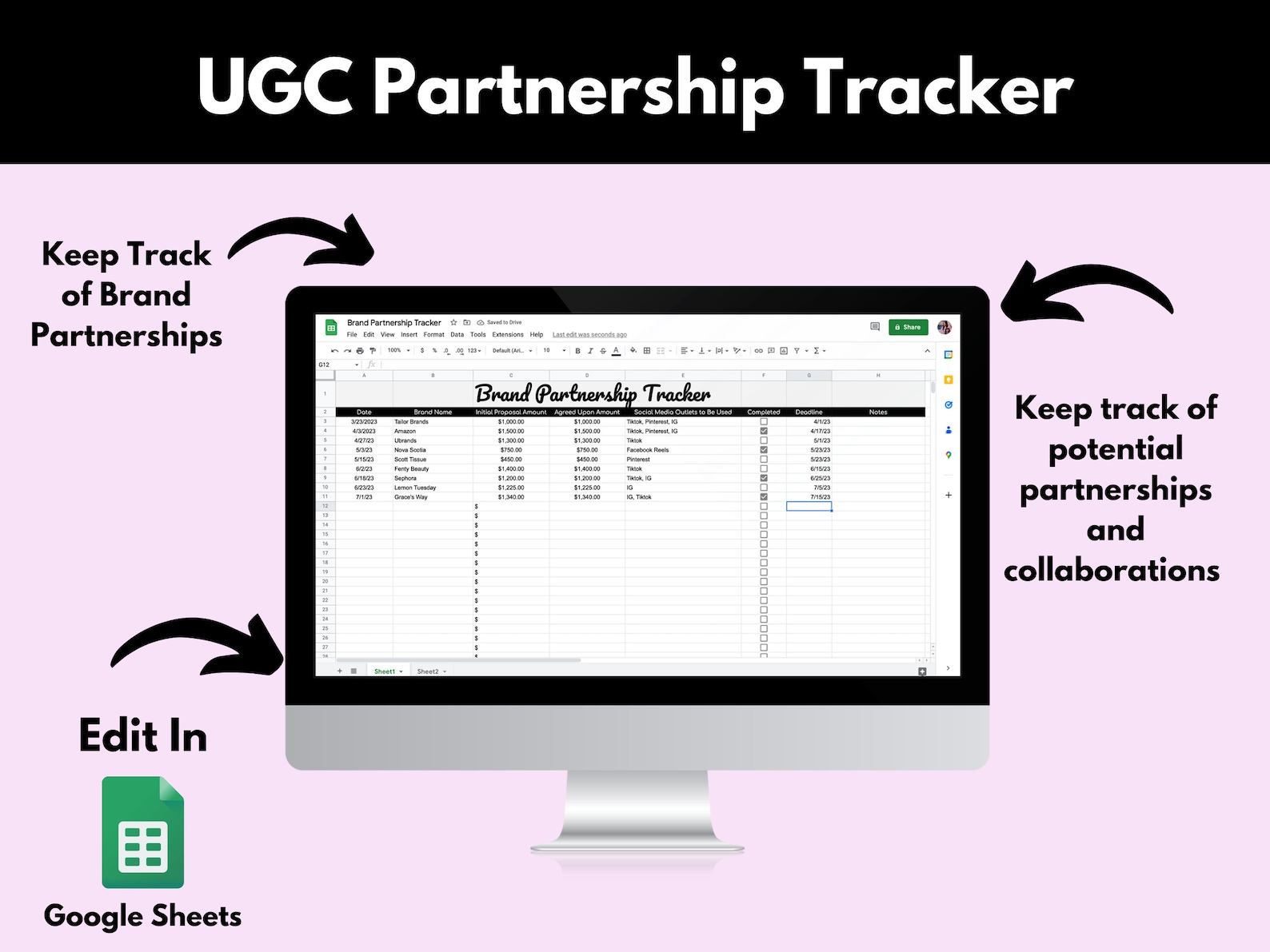 UGC Brand Partnership Tracker: Influencer Collaboration Spreadsheet ...