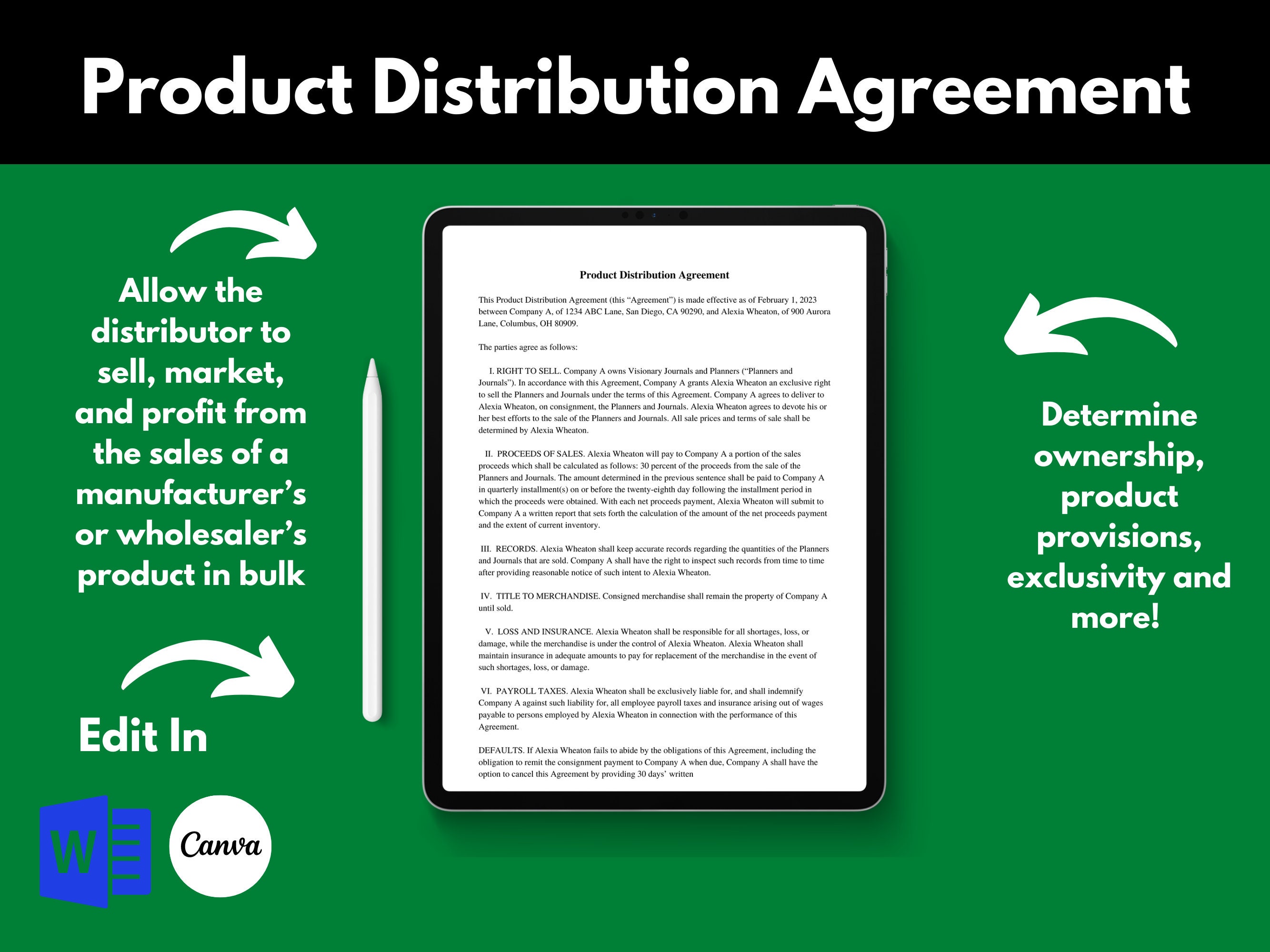 Product Distribution Agreement Template