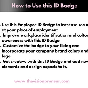 Custom Employee Photo ID Badge: Office Identification (instant Download ...