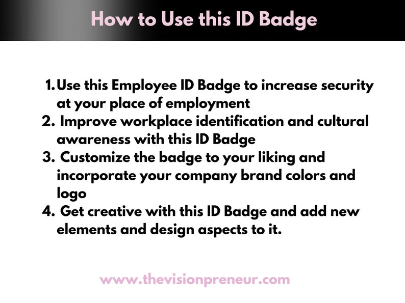 Custom Employee Photo ID Badge: Office Identification (instant Download ...