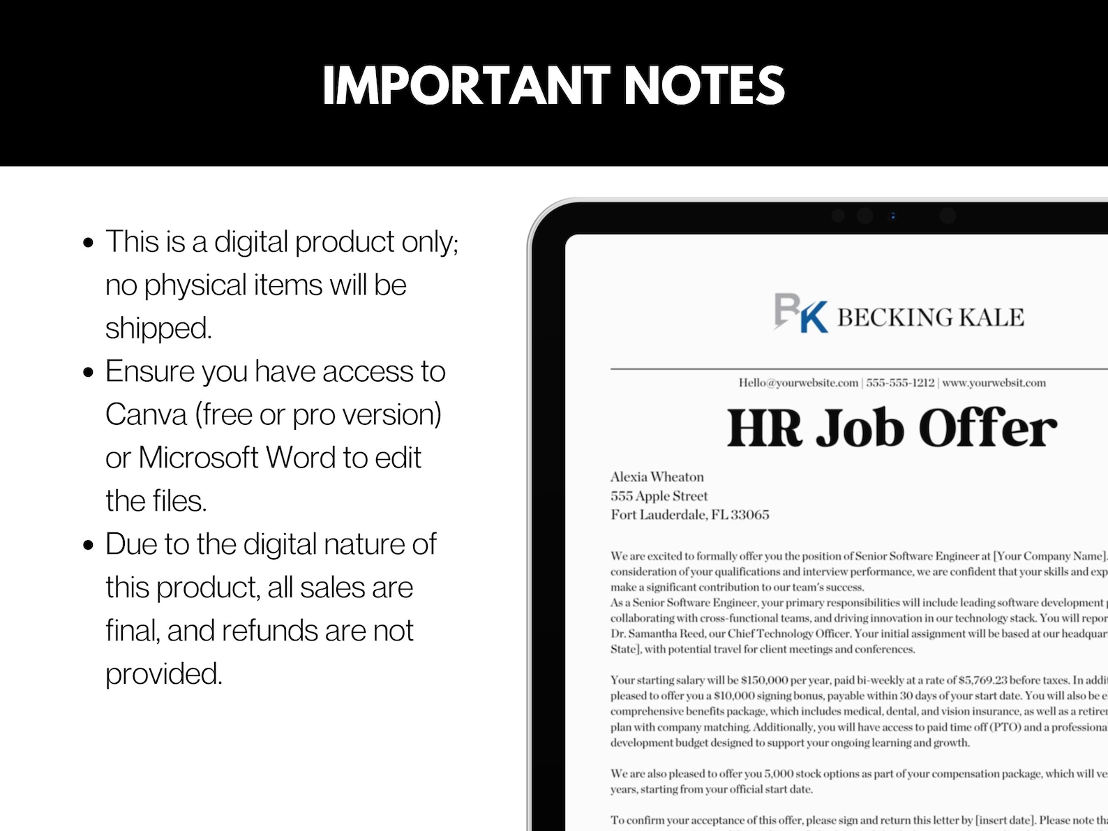 HR Job Offer Letter Template: Editable Employment Document (canva ...