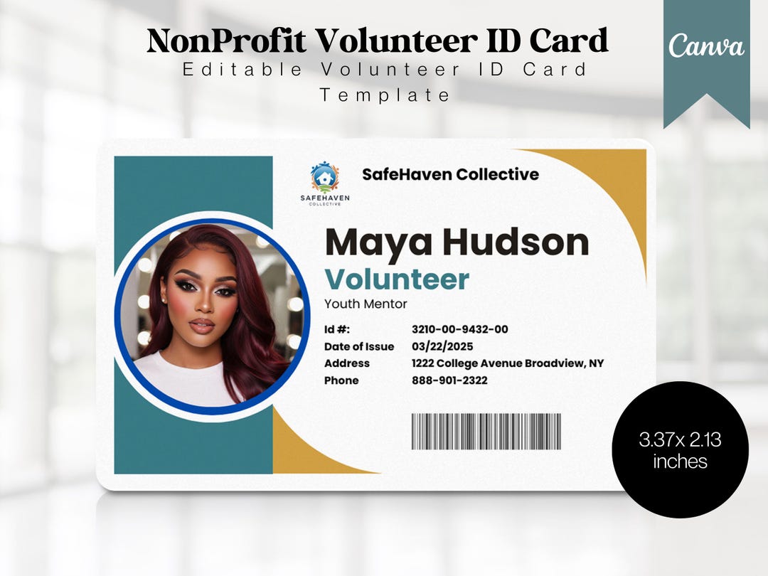 Editable Volunteer ID Card Template: Canva Badge Design (digital ...