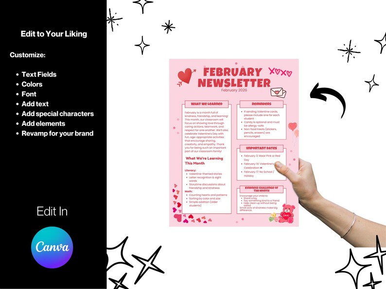 February Classroom Newsletter Template | Valentine’s Day School ...