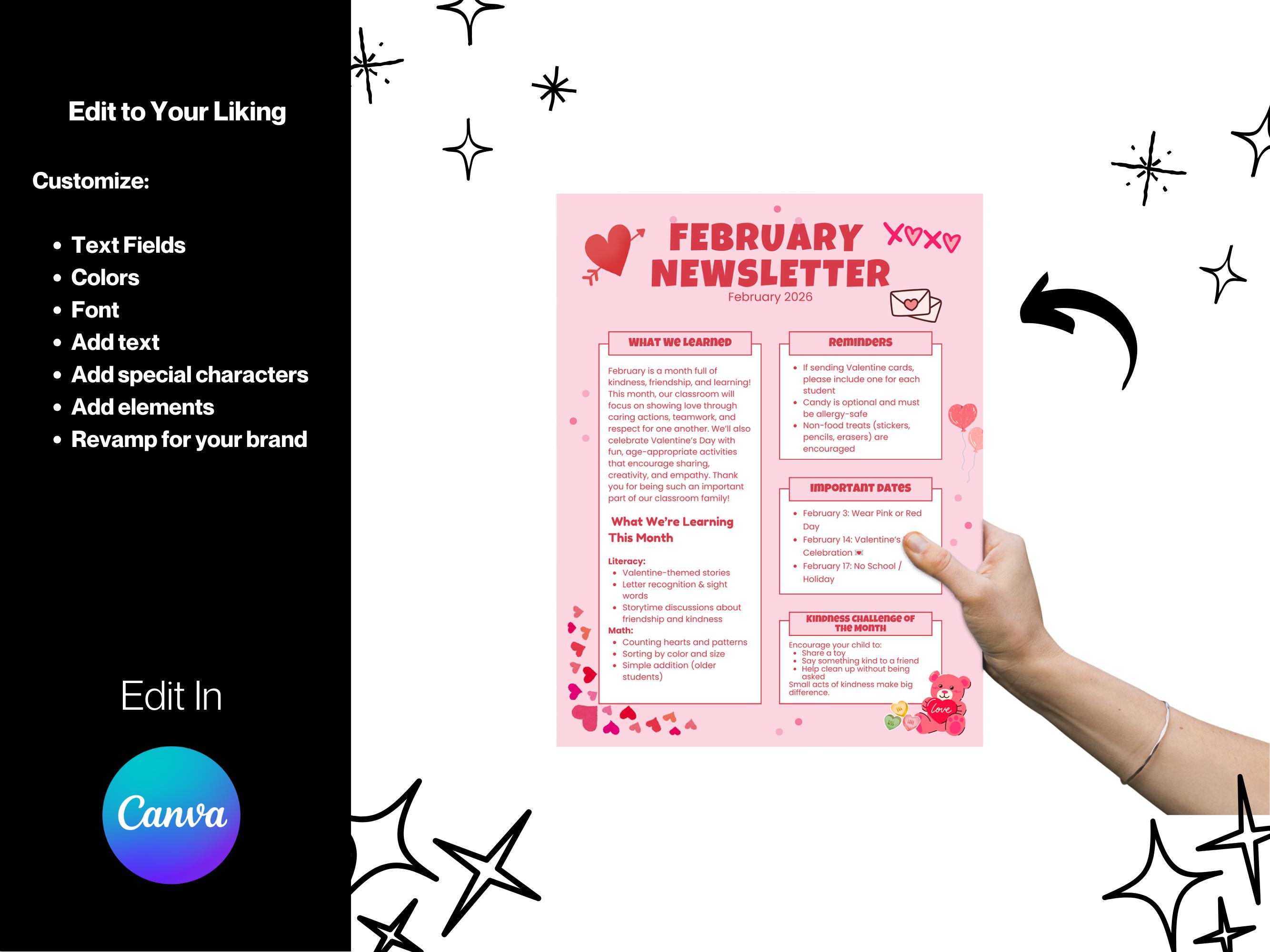 February Classroom Newsletter Template | Valentine’s Day School ...