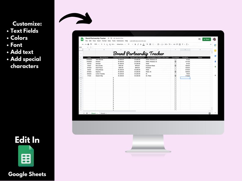 UGC Brand Partnership Tracker: Influencer Collaboration Spreadsheet ...