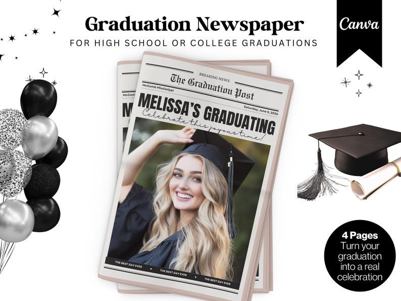 Editable Graduation Newspaper Template: DIY Senior Keepsake (canva, A4 ...