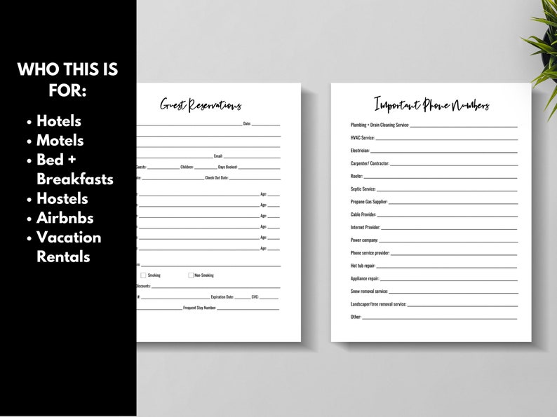 Bed & Breakfast Business Kit: Hotel Forms, Checklists (printable PDF ...