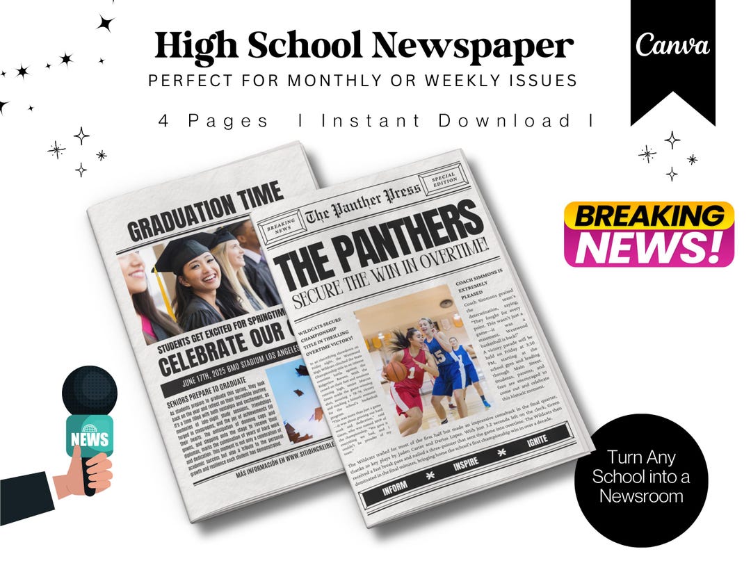 High School Newspaper Template | Editable School Newsletter | Canva ...