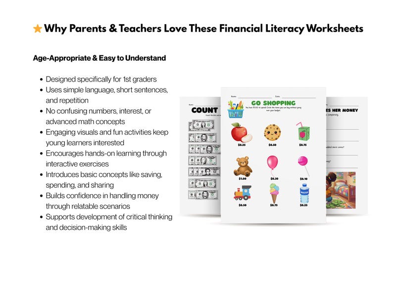 1st Grade Financial Literacy Worksheets, 1st Grade Money Lessons ...