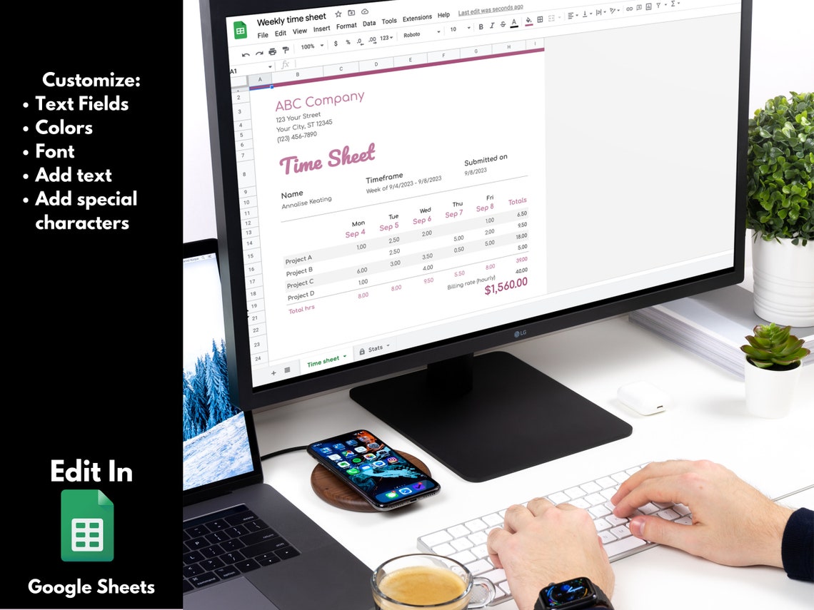 Employee Time Sheet, Editable Employee Time Management Sheet, Edit With ...