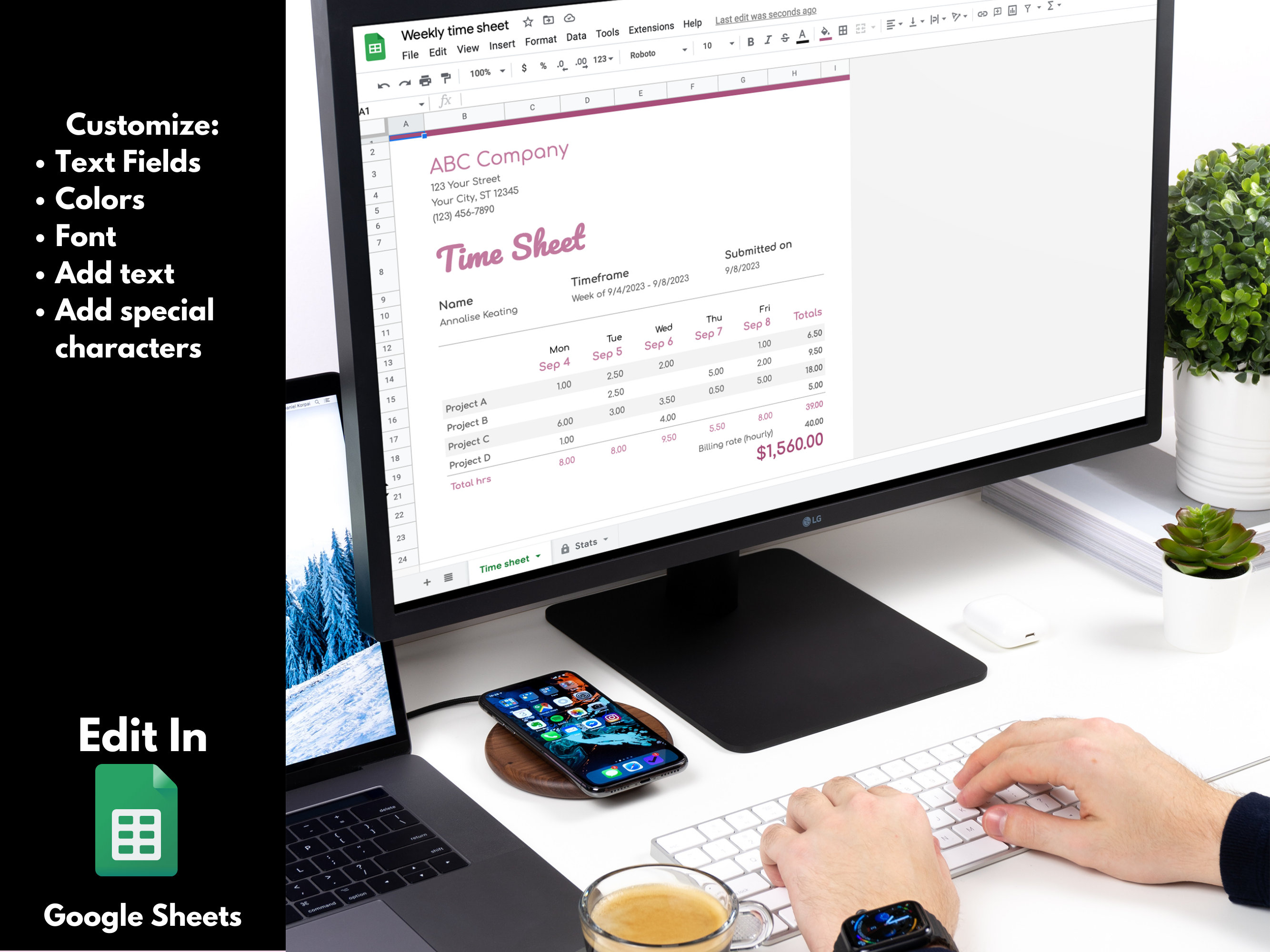Employee Time Sheet, Editable Employee Time Management Sheet, Edit With ...