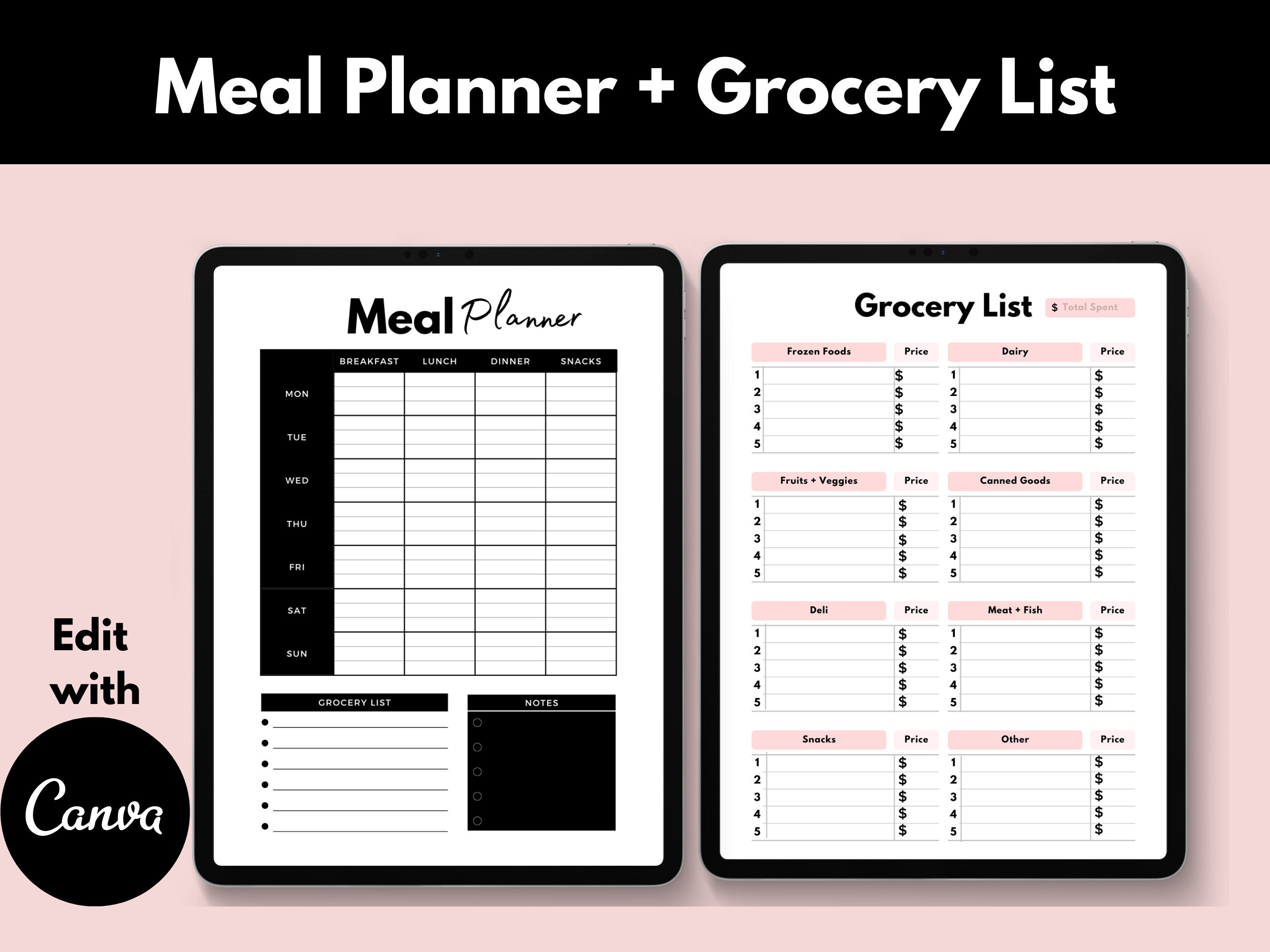 Meal Planner & Grocery List, Recipes, Meal Tracker, Meal Planner ...