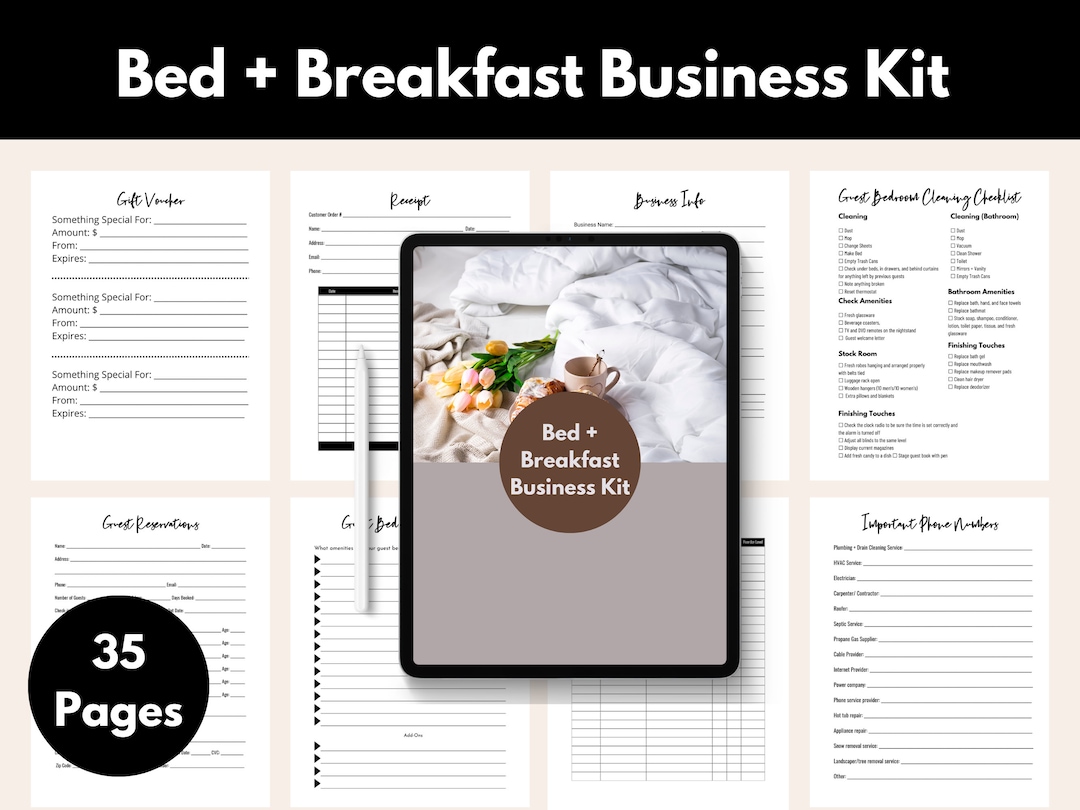 Bed + Breakfast Business Kit// Hotel Business Forms// Bed + Breakfast ...