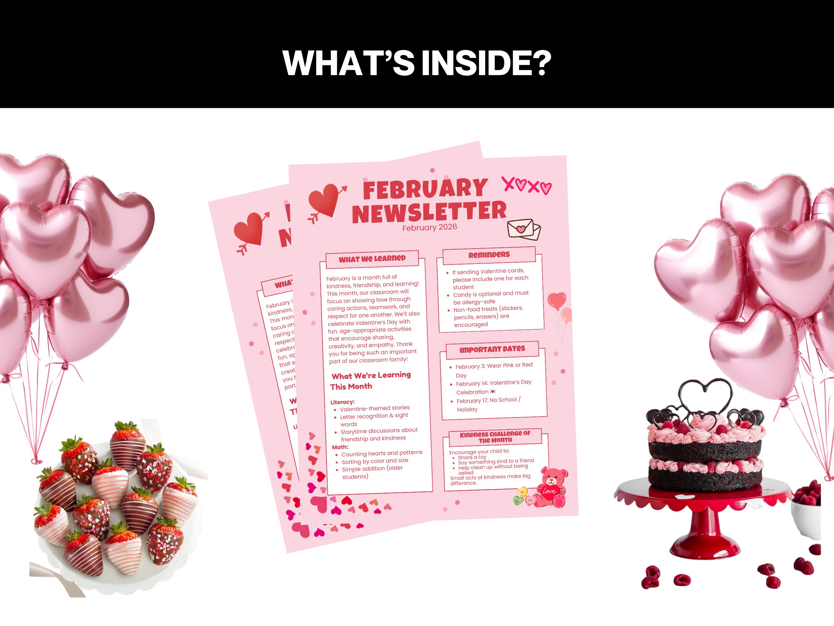 February Classroom Newsletter Template | Valentine’s Day School ...
