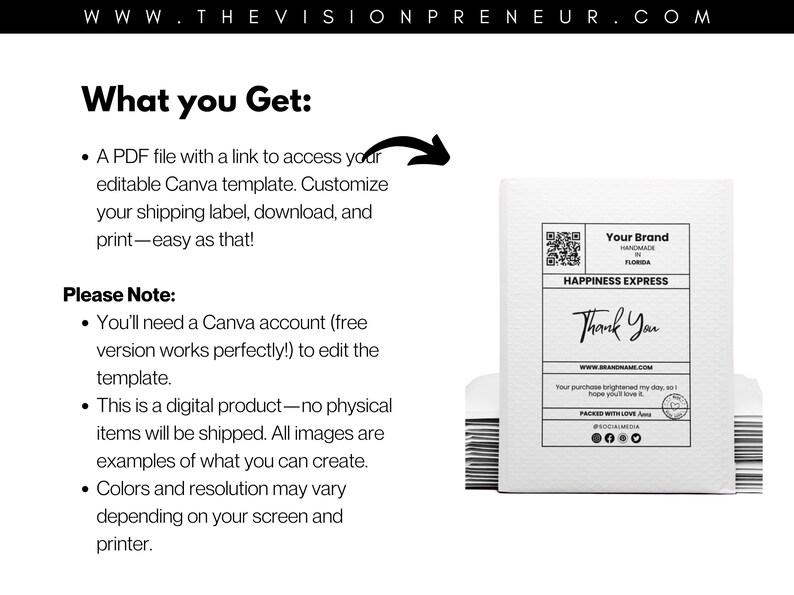 Customizable Shipping Label Template – Editable Canva Packaging Label ...