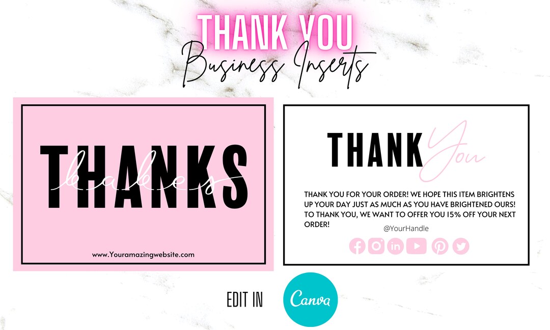 Thank You Inserts// Business Thank You Customer Card// Editable Thank ...