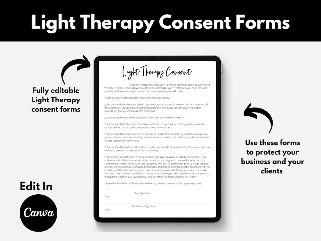 LED Light Therapy Consent Forms, Light Therapy Aesthetician Forms ...