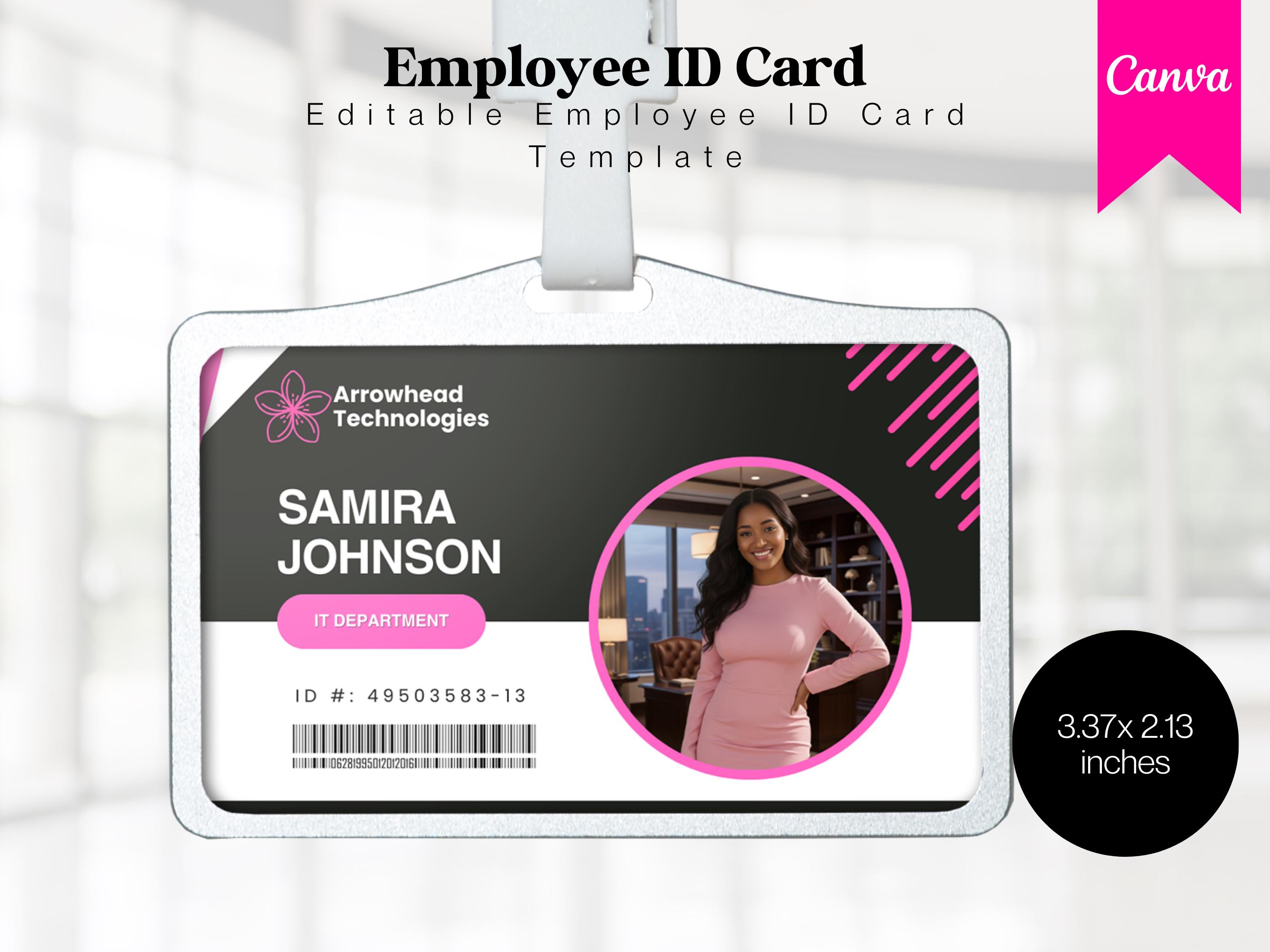 Editable Employee ID Badge Template: Printable Staff Name Tag (canva ...