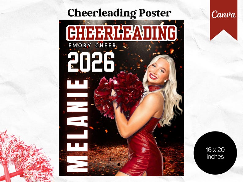 Editable Cheer Poster Template: Canva Team Spirit Sign (16x20, Digital ...