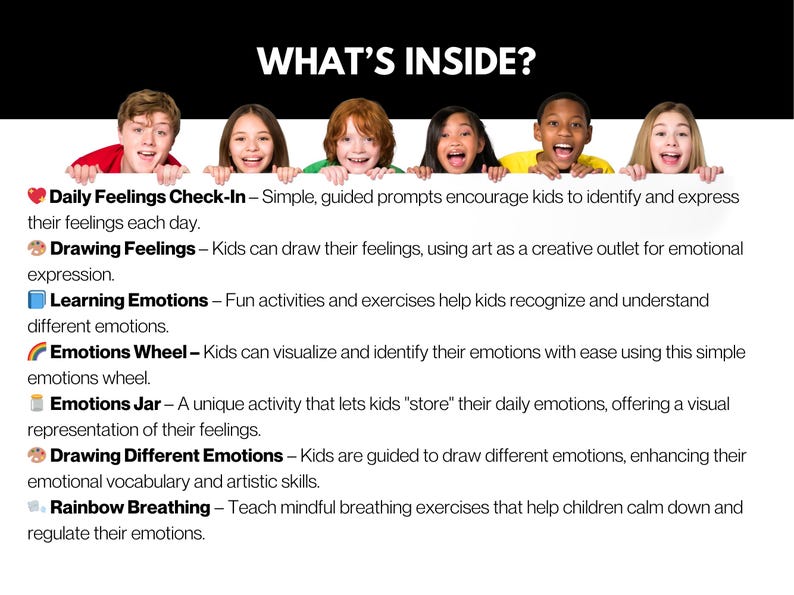 Kids Feelings Journal – Printable Emotional Wellness Workbook With Drawing Pages, Emotions Wheel ...