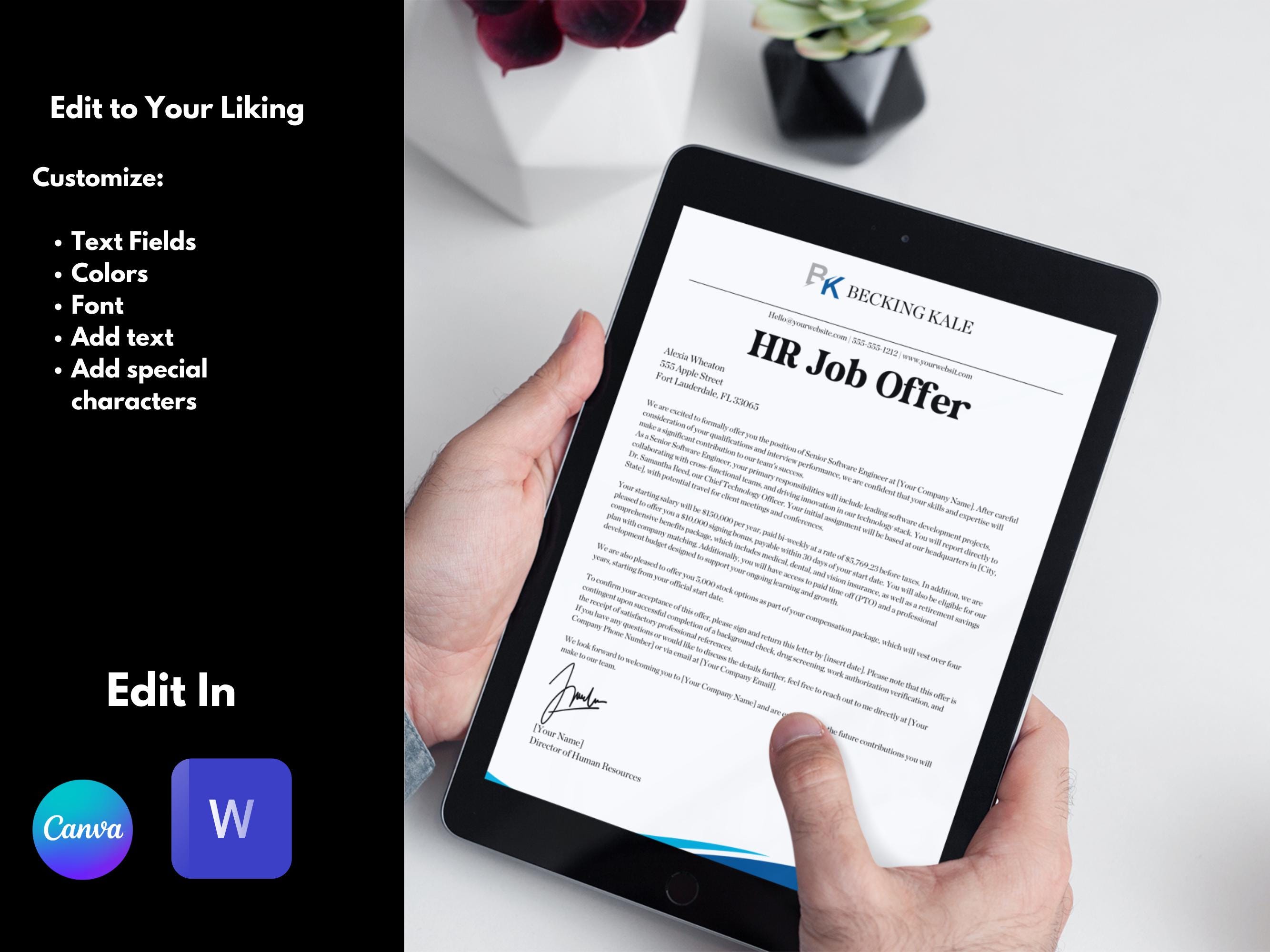 HR Job Offer Letter Template: Editable Employment Document (canva ...